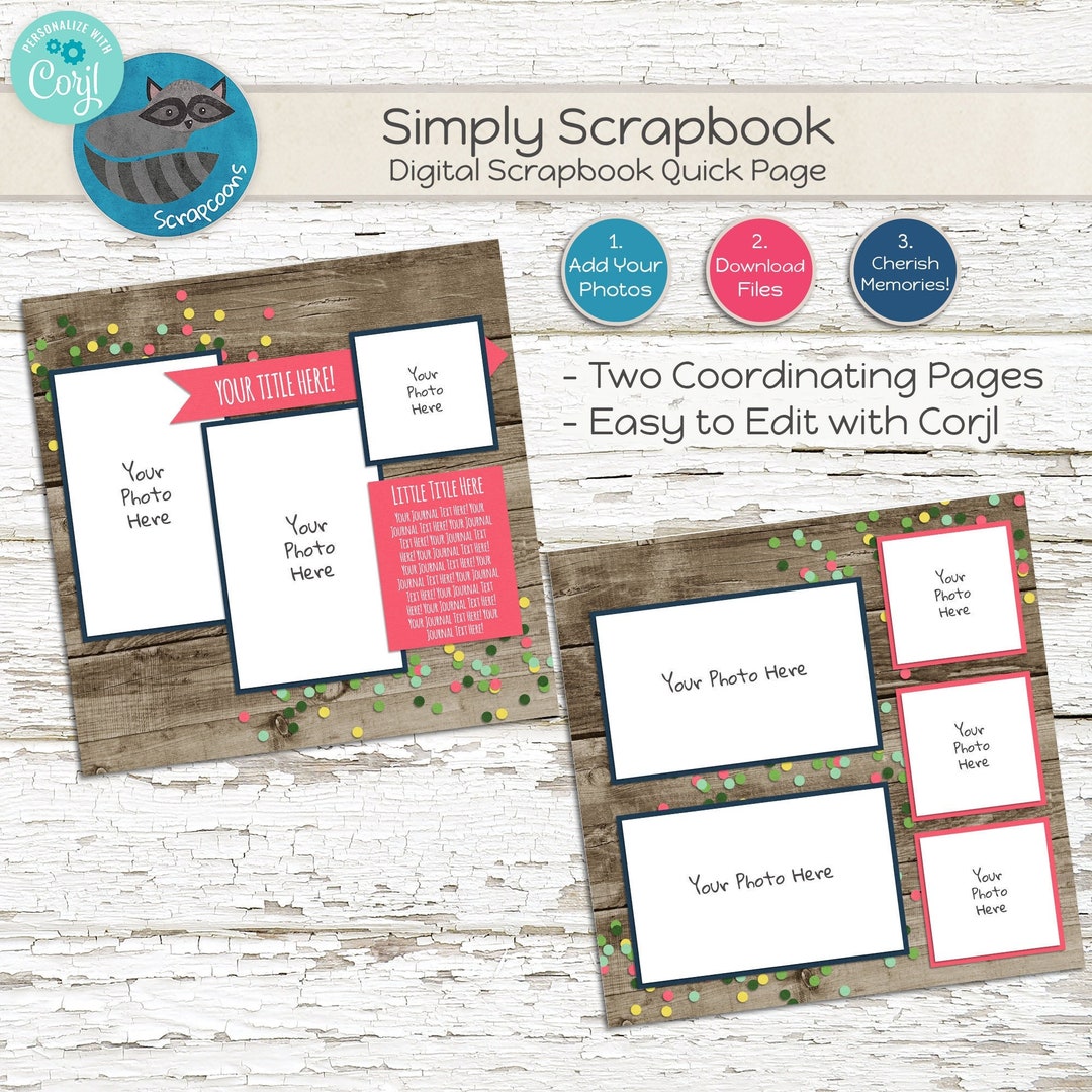 Digital Scrapbook Page Wood Background Confetti Quick Page Template - Etsy