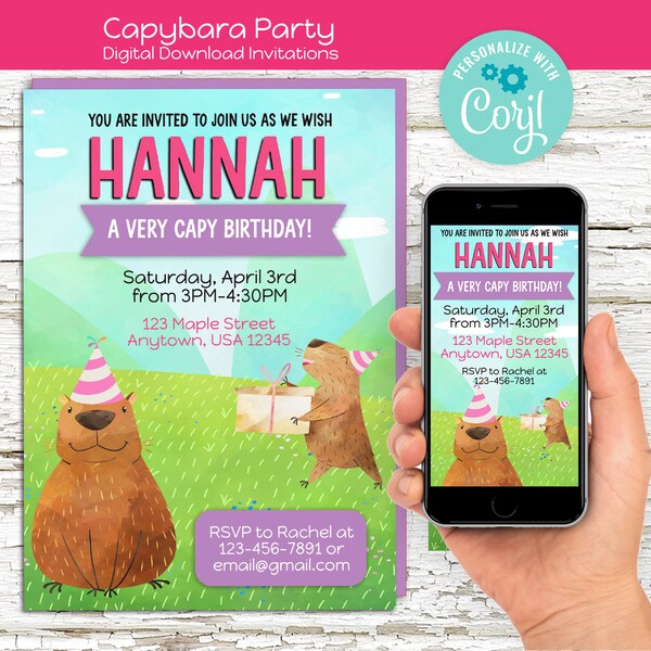 Capybara Birthday Invitations - Etsy