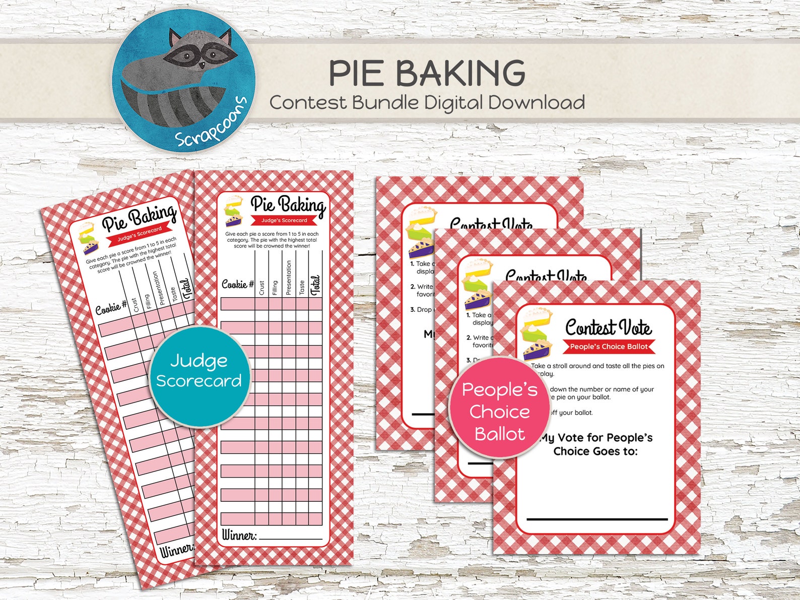 Pie Baking Contest Bundle, Sign up Sheet, Voting Ballot, Judge's Score ...