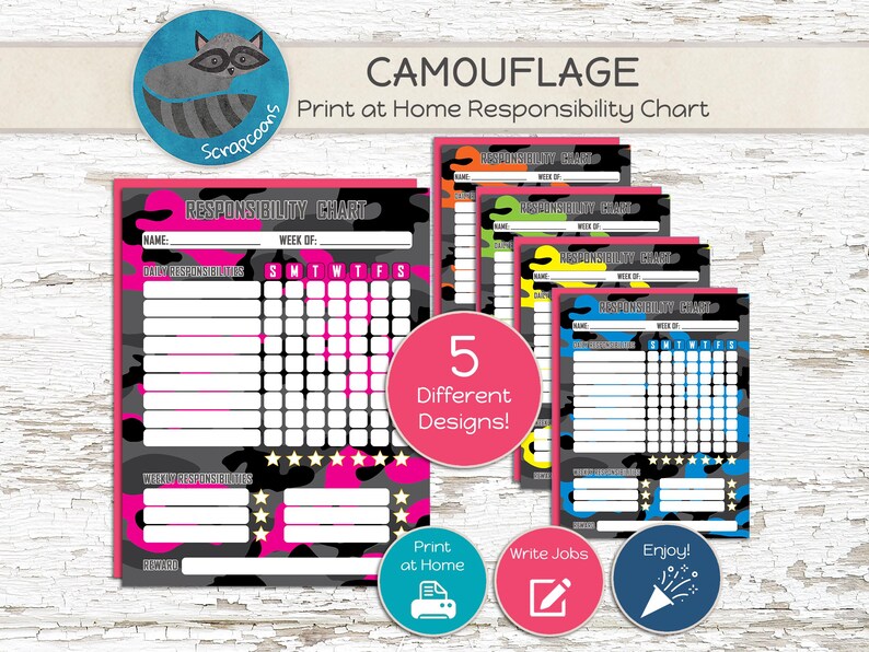 Camo Chore Chart for Kids | Printable Daily Tracker PDF With Military ...