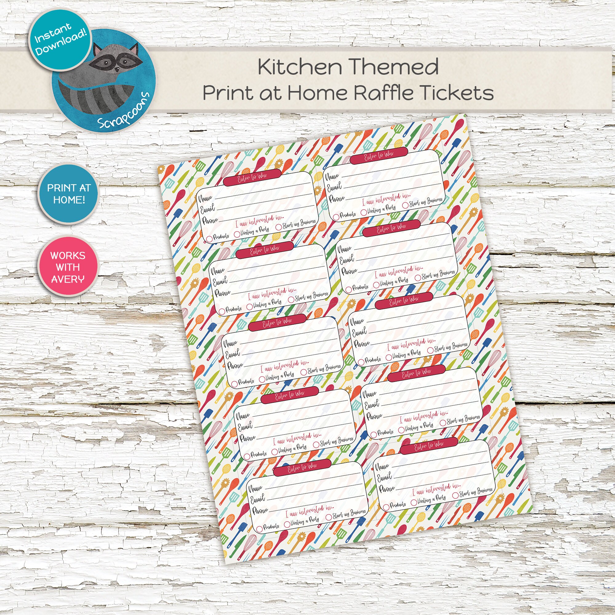 Raffle Ticket Printable, Kitchen Theme - Etsy