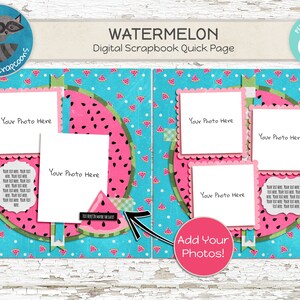 Watermelon Scrapbook Pages – Digital Summer Picnic Double Layout for ...