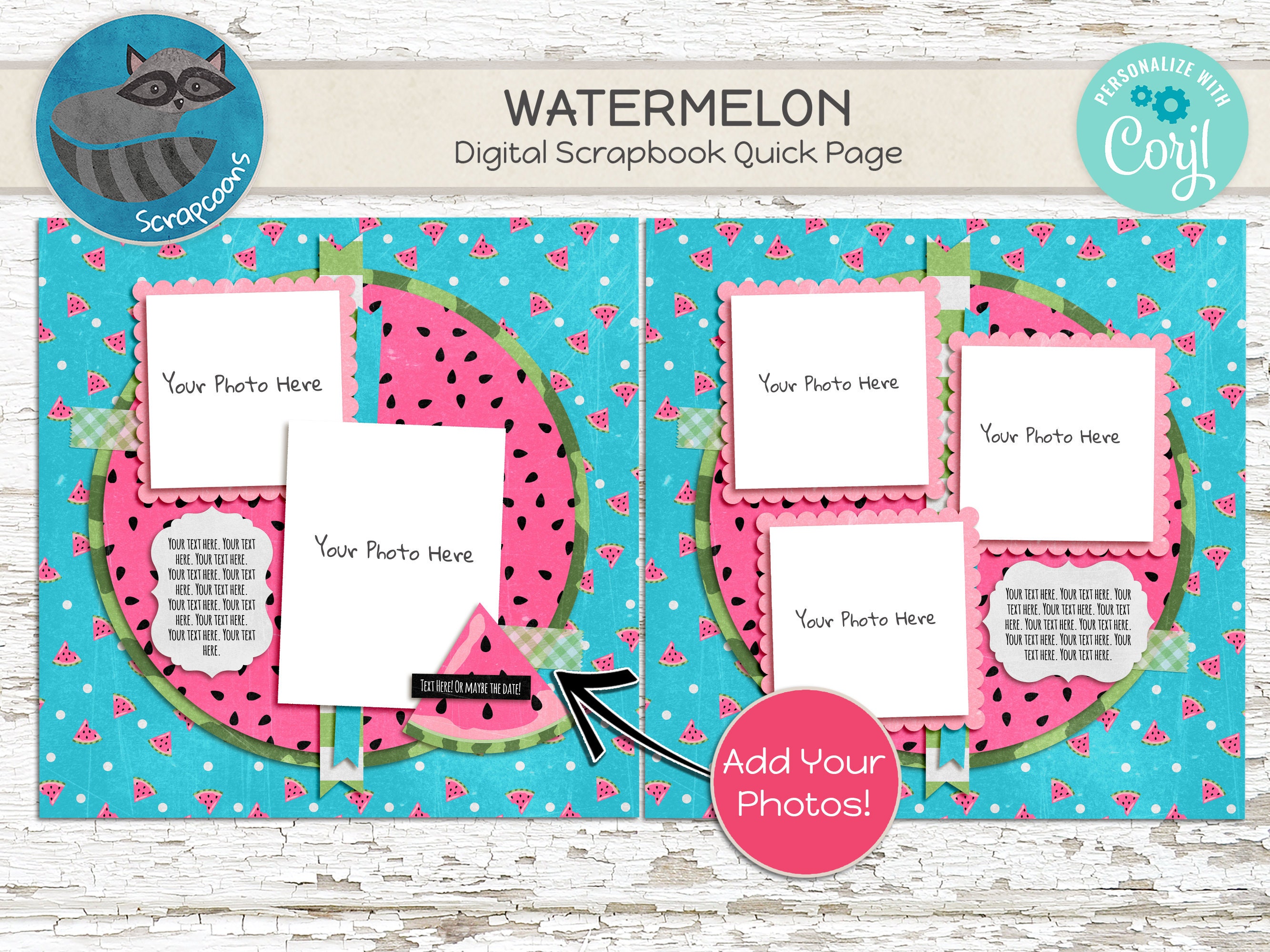 Watermelon Scrapbook Pages – Digital Summer Picnic Double Layout for ...
