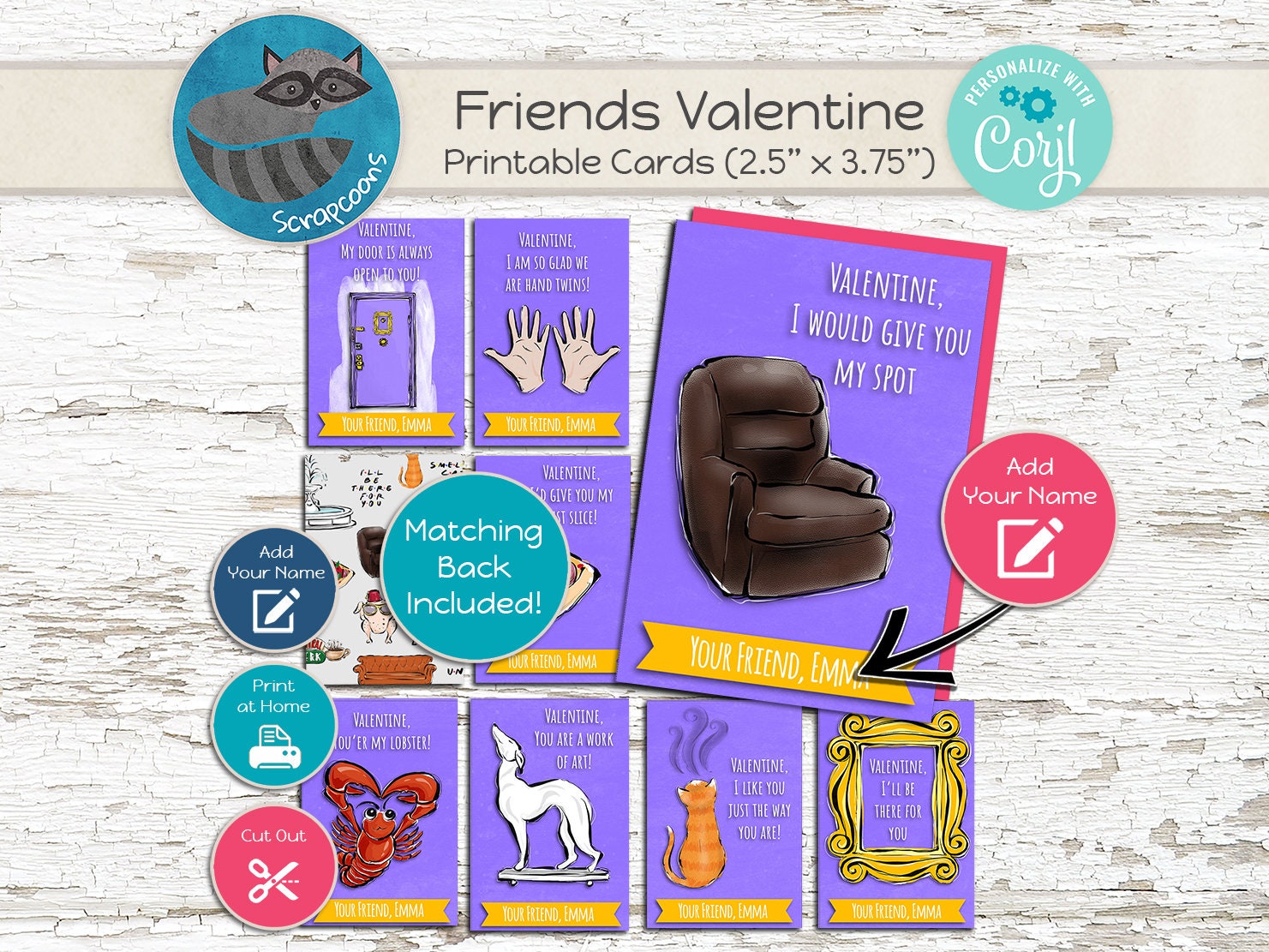 Friends TV Show Valentine's Day Cards: Customizable Print-at-home ...