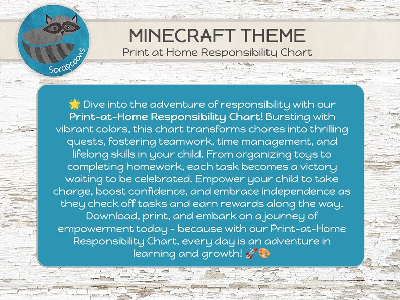 Chore Chart for Kids Minecraft Theme Digital Download - Etsy Israel