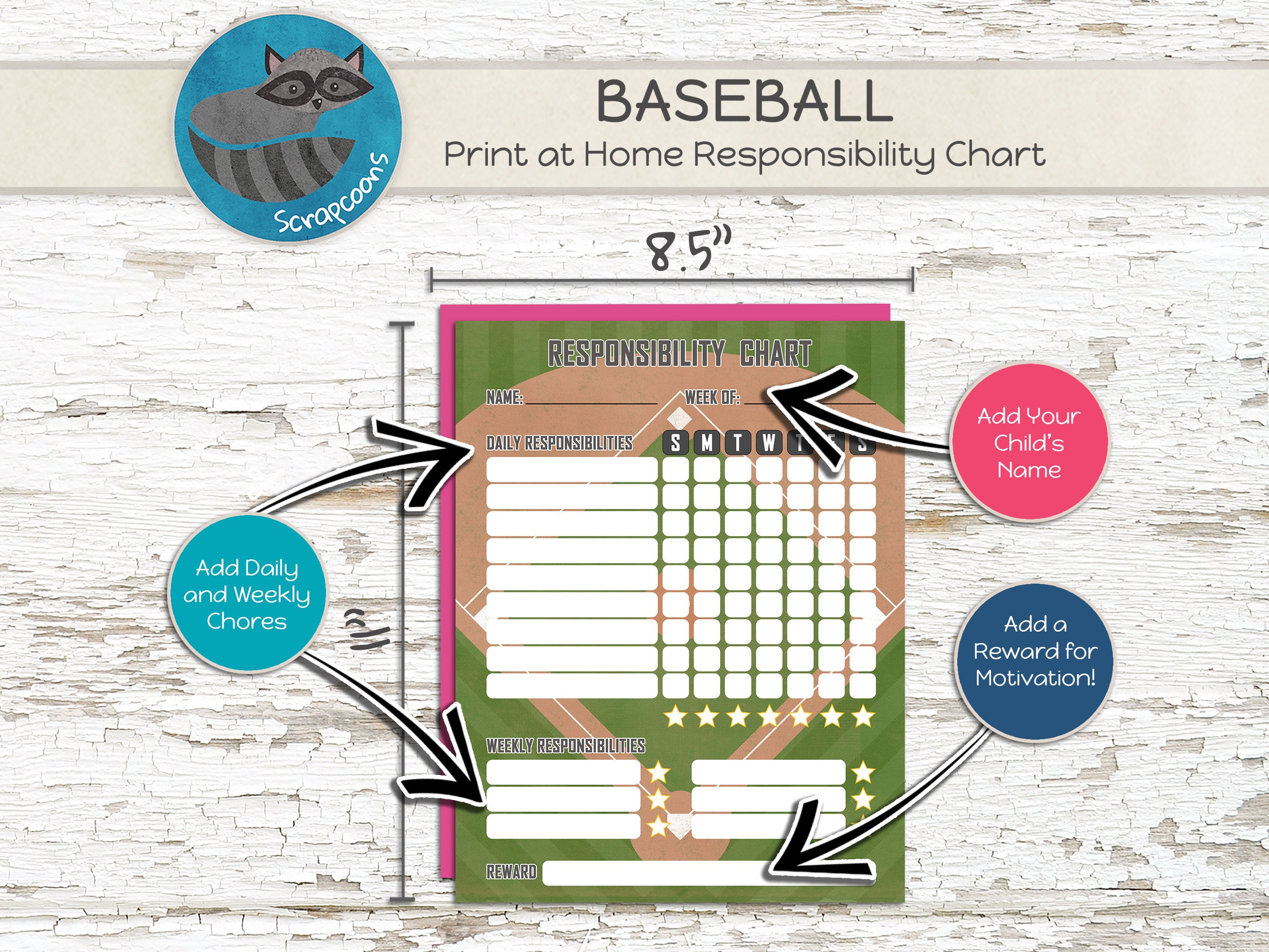 Baseball Chore Chart for Kids: Editable Daily Routine PDF Tracker - Etsy