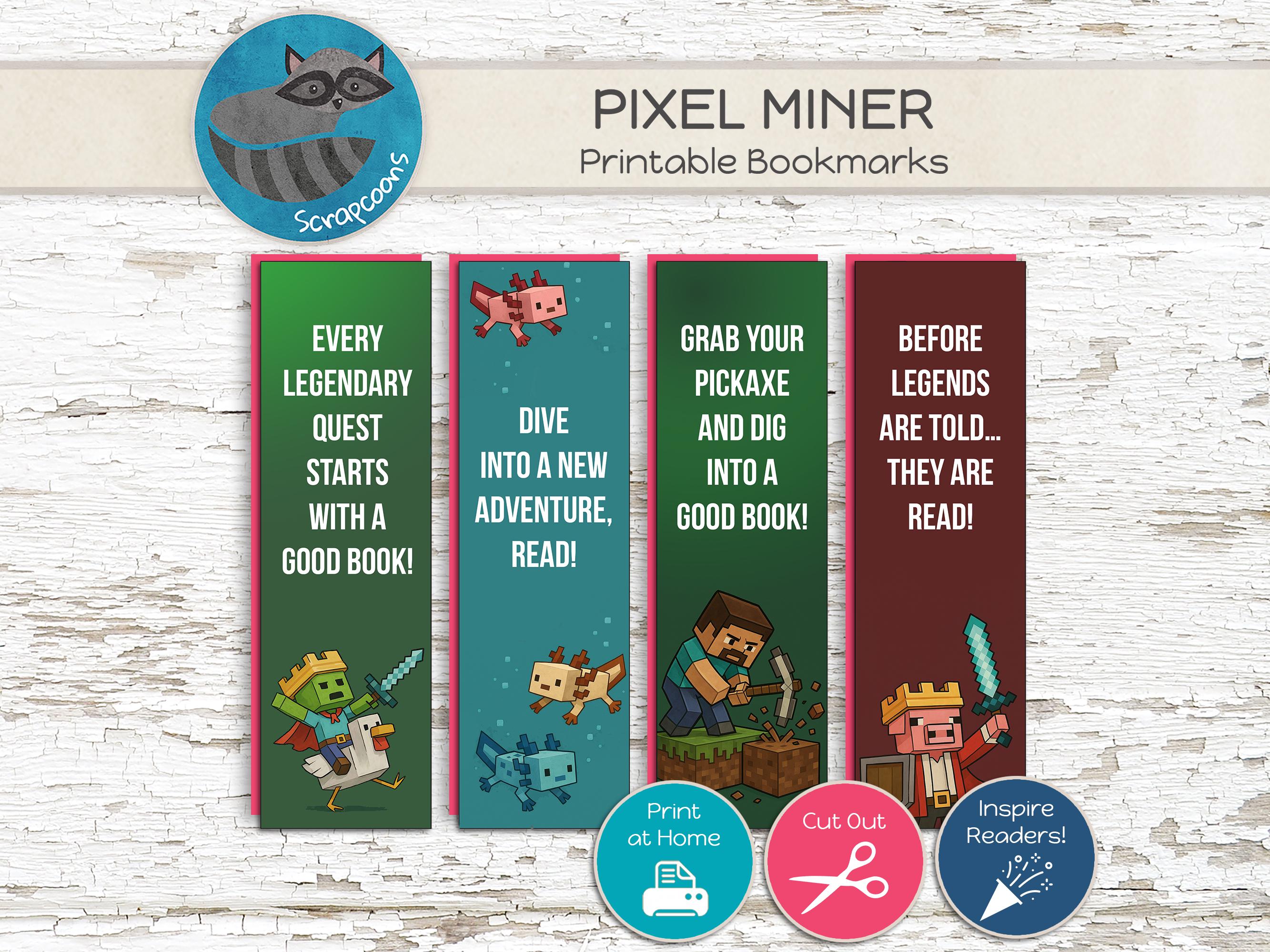 Pixel Miner Reading Bookmarks Set of 4 for Young Minecraft Fans - Etsy