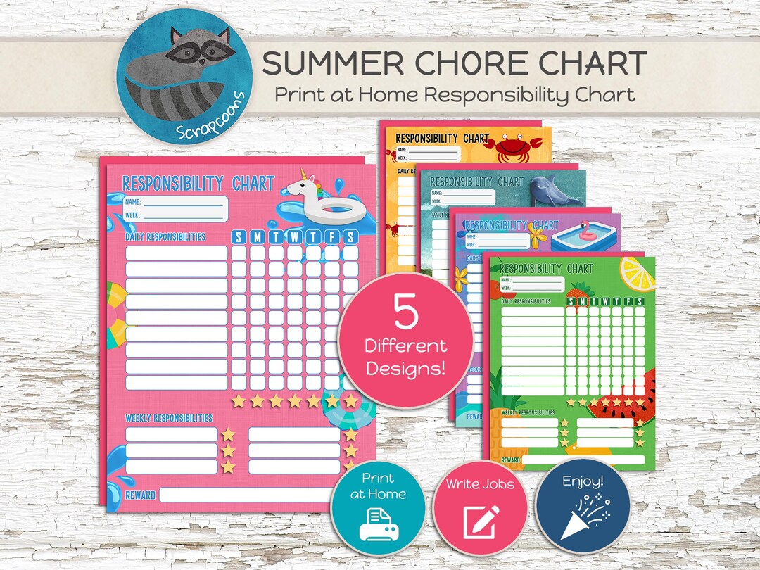 Summer Chore Chart for Kids – Printable Responsibility Chart - Etsy