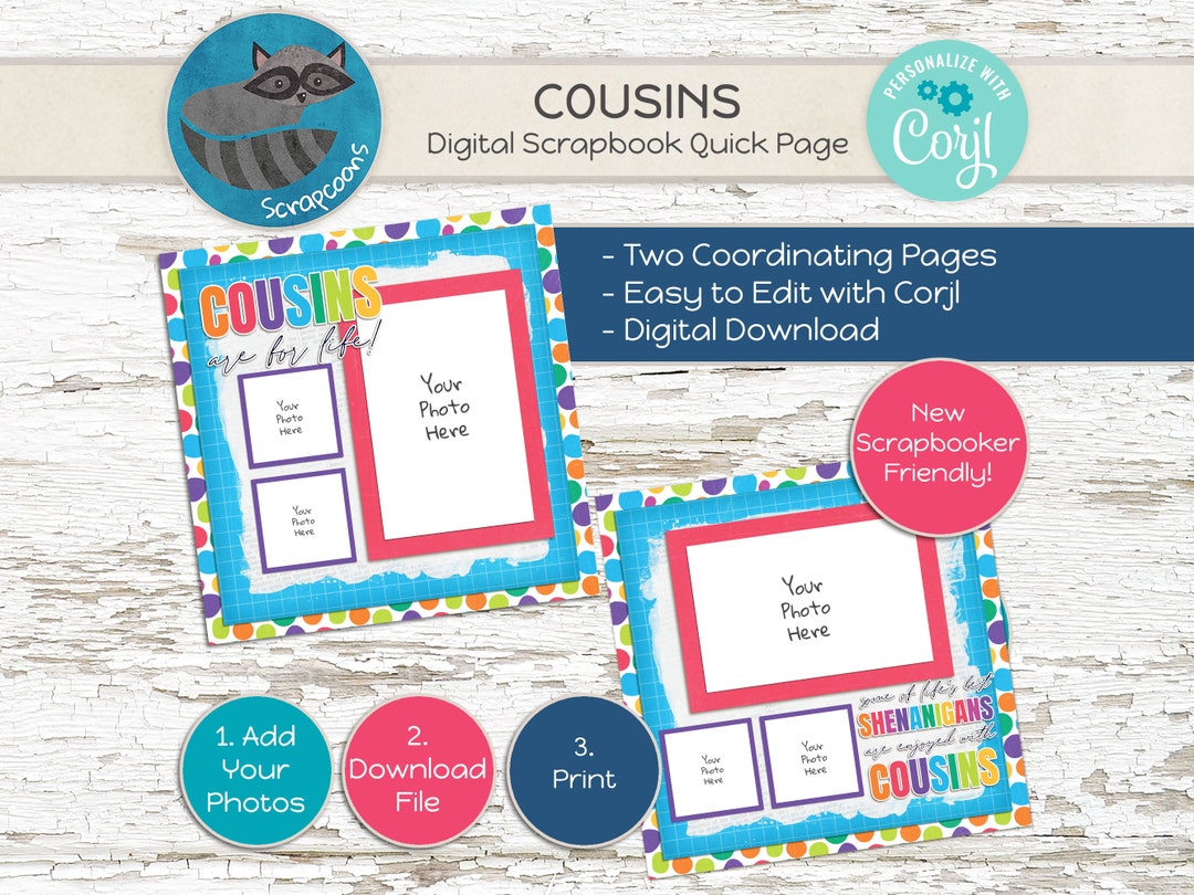 Family Fun Colorful Cousins Themed 12x12 Double Page Digital Scrapbook ...