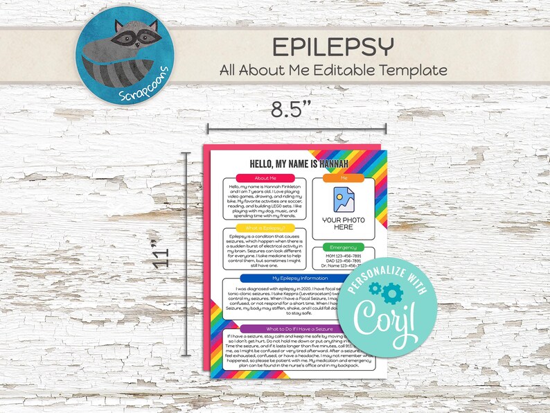Epilepsy All About Me Template | Easy-to-edit Corjl Printable | School ...