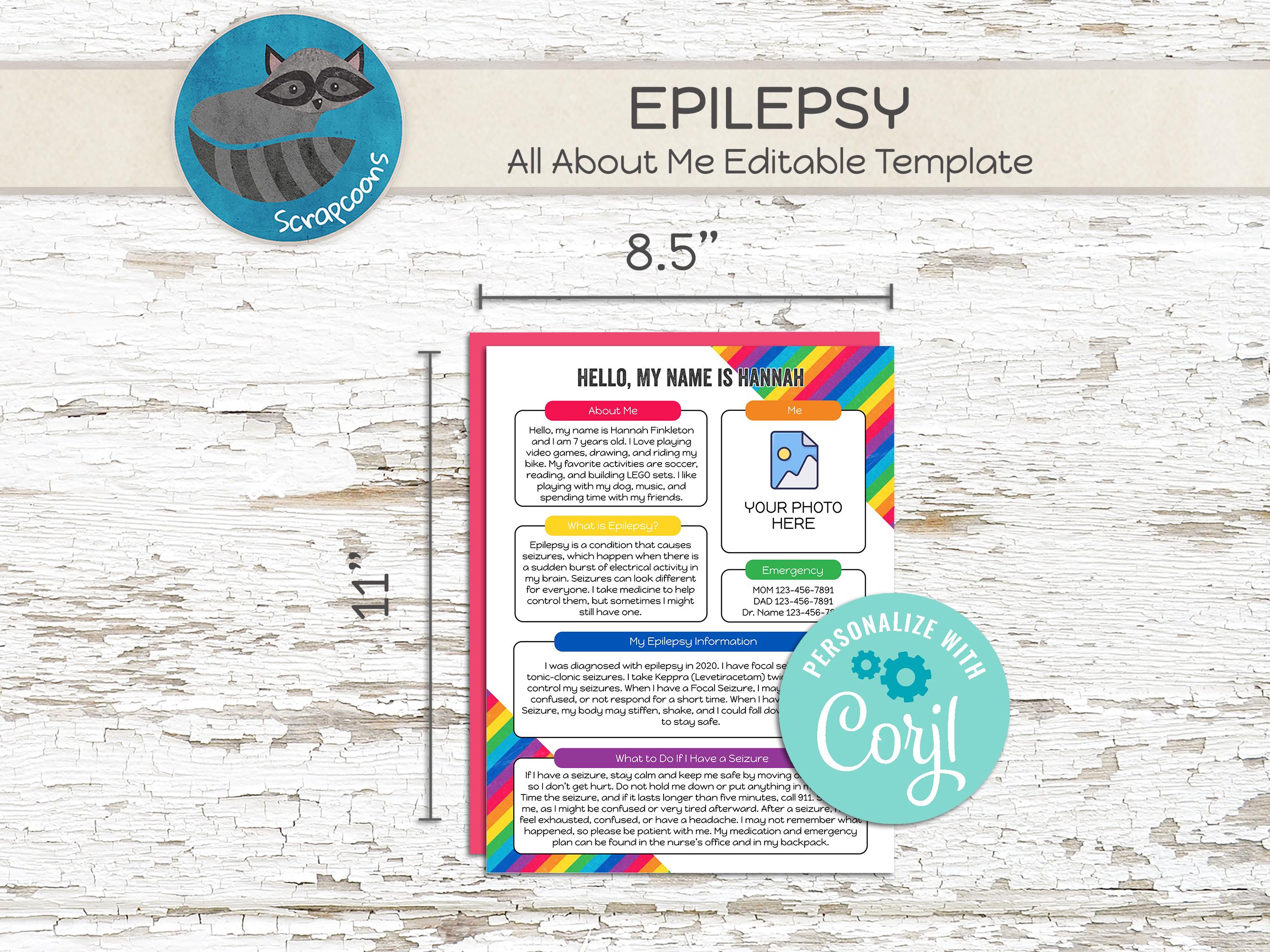 Epilepsy All About Me Template | Easy-to-edit Corjl Printable | School ...