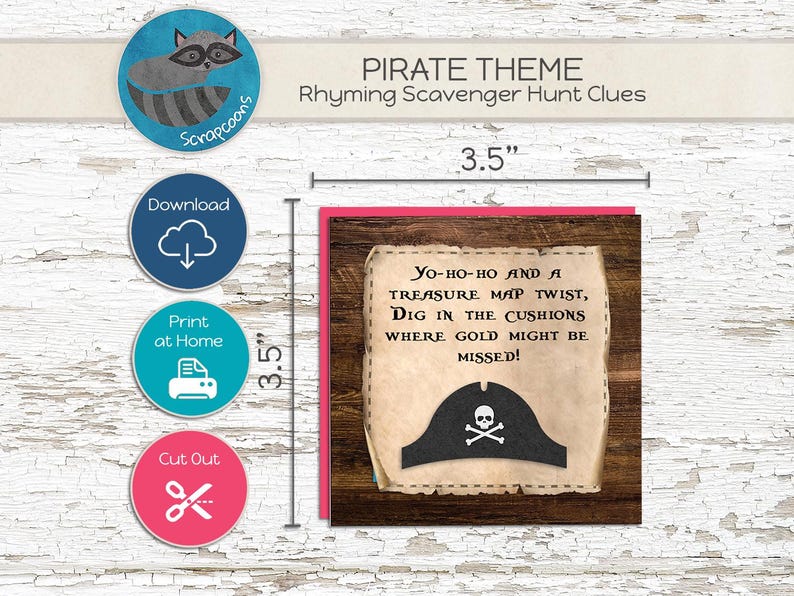 Pirate Treasure Hunt for Kids - Printable Rhyming Scavenger Clue Game ...