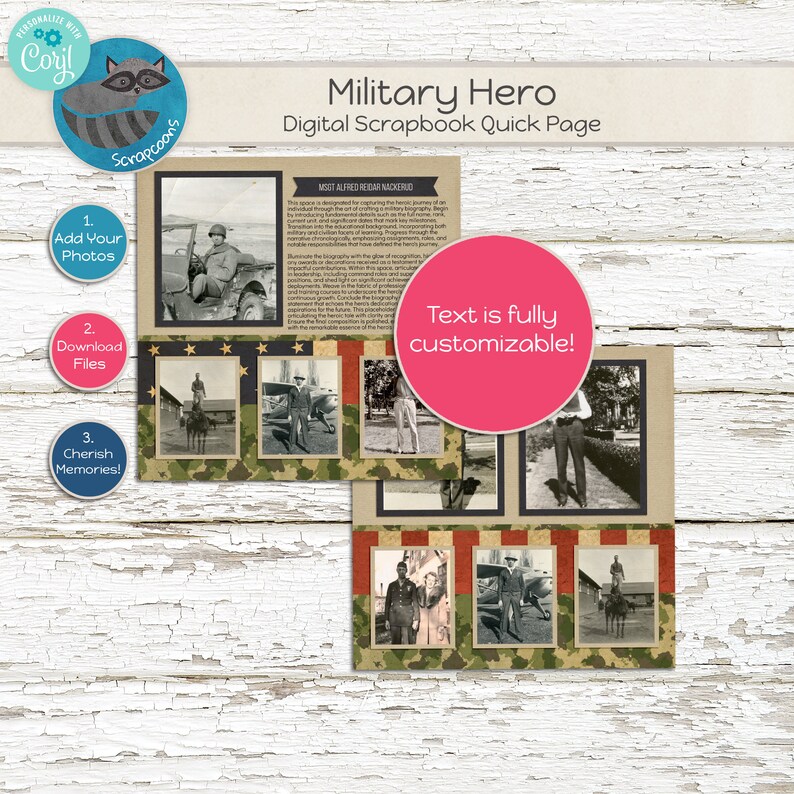 Military Hero Themed Digital Scrapbook Pages - Etsy