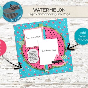Watermelon Scrapbook Pages – Digital Summer Picnic Double Layout for ...