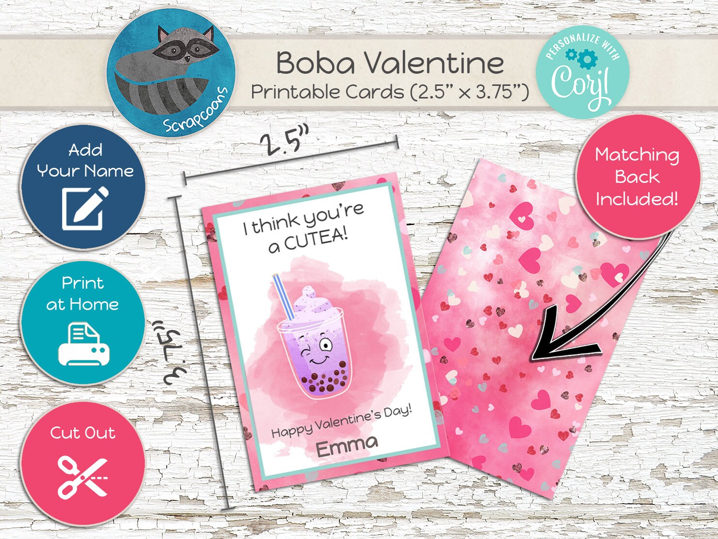 Boba Valentine's Day Cards Instant Digital Download, Personalize With ...