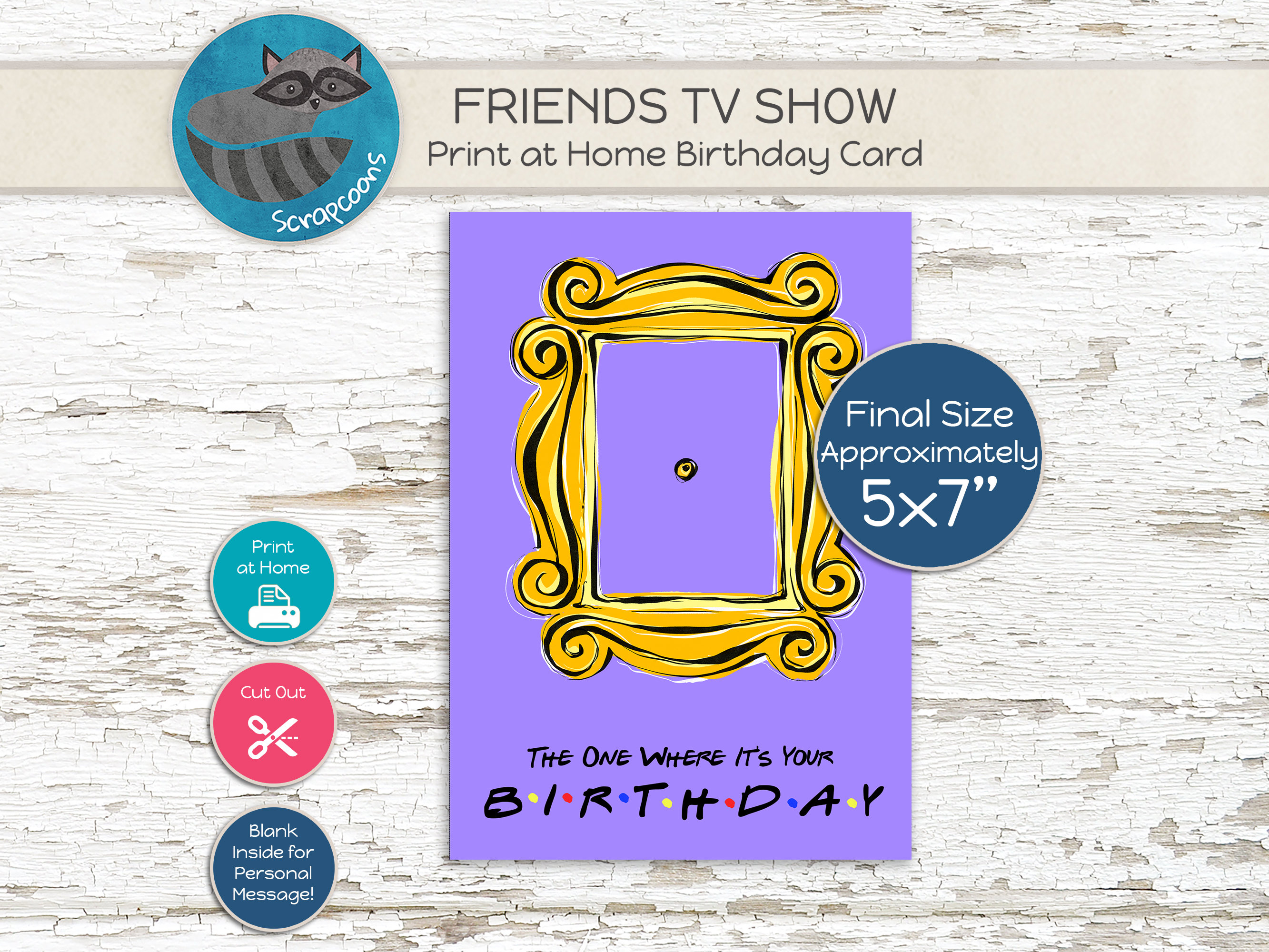 Friends TV Show Birthday Card and Envelope, Print at Home Greeting Card ...