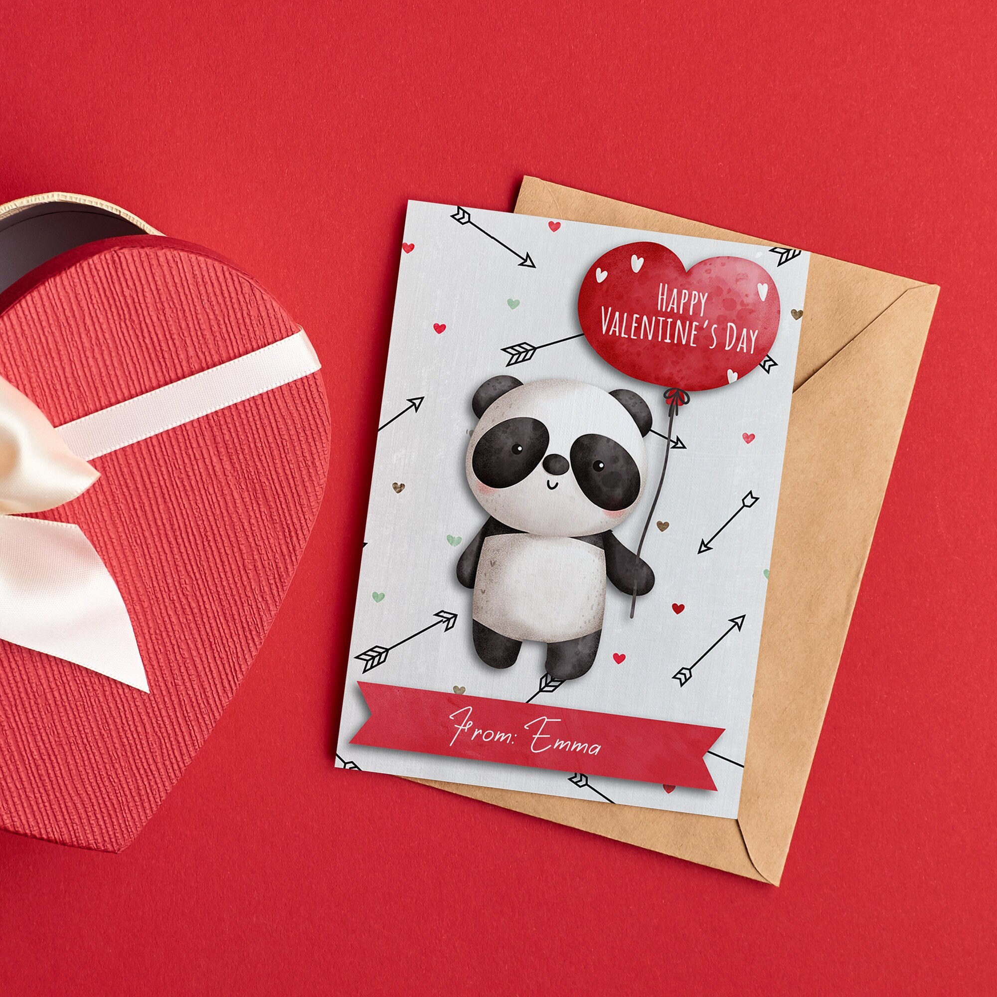 Panda Valentine's Day Cards Print at Home Digital Download, Customize ...