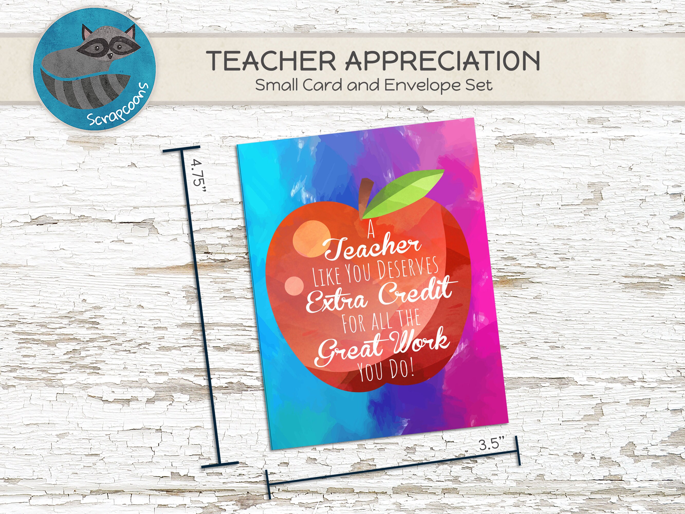 Teacher Appreciation Card Print at Home With Red Apple Design Thank ...