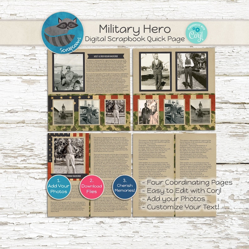 Military Hero Themed Digital Scrapbook Pages - Etsy