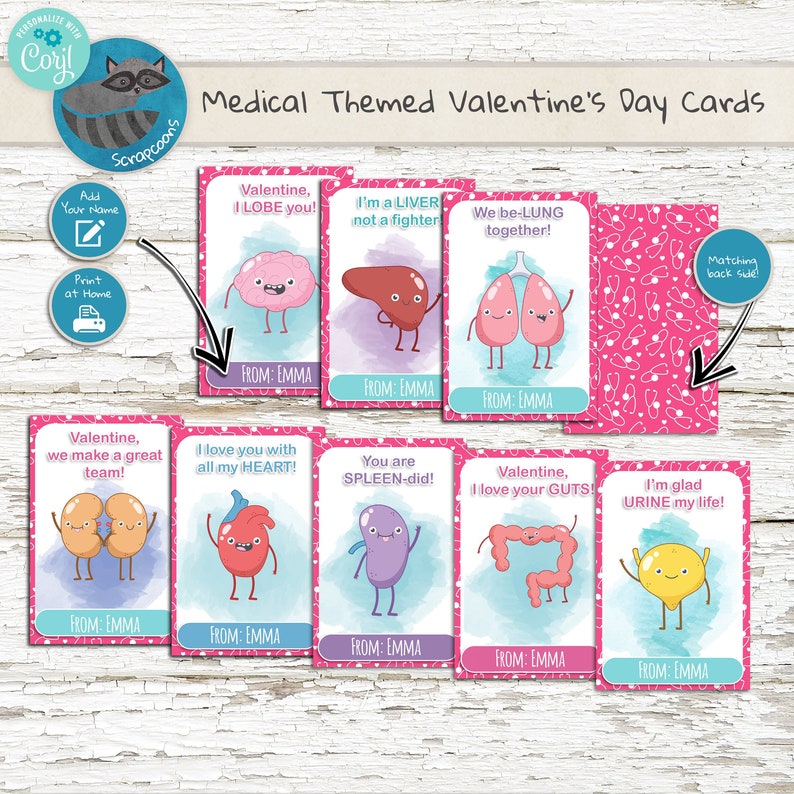 Funny Organ Pun Valentine's Day Cards - Printable, Editable With Corjl ...