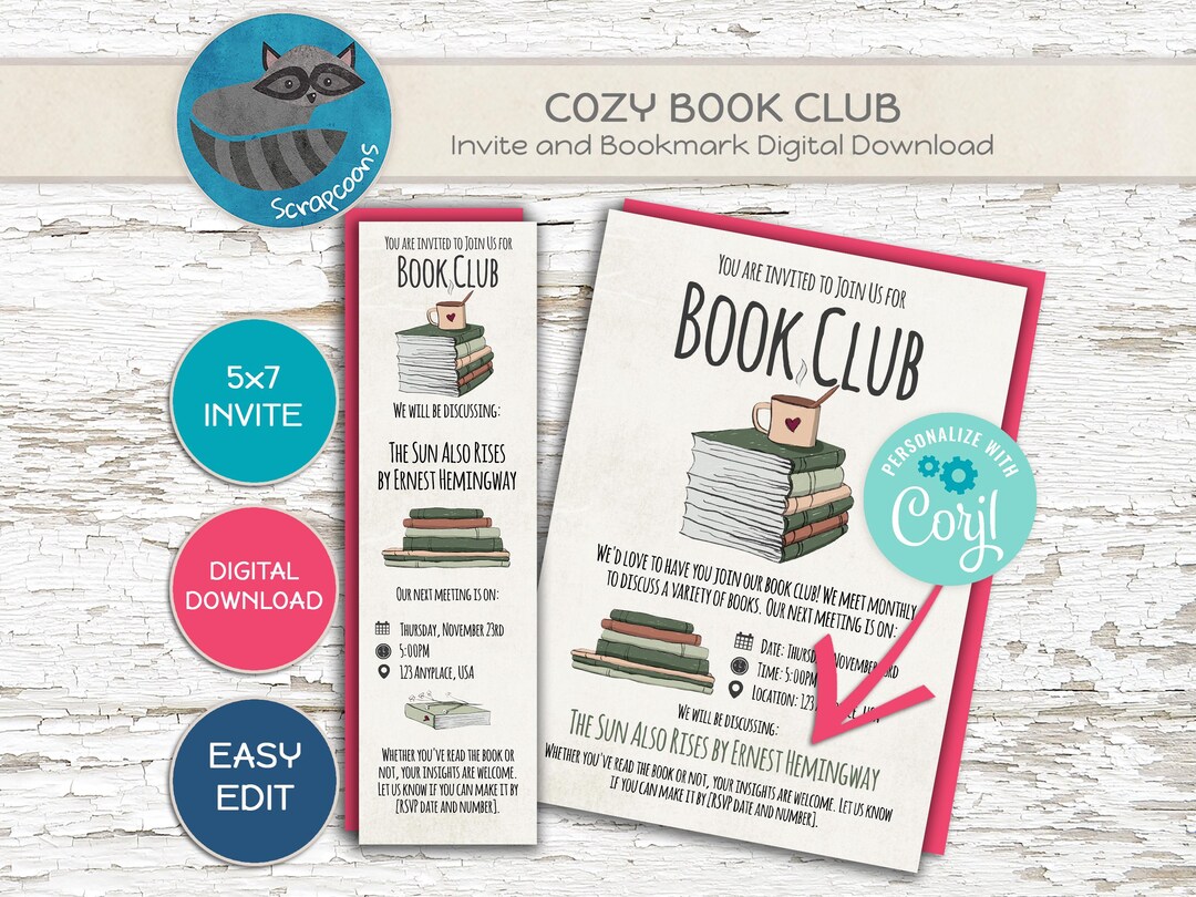 Book Club Invite & Bookmark Combo - Etsy