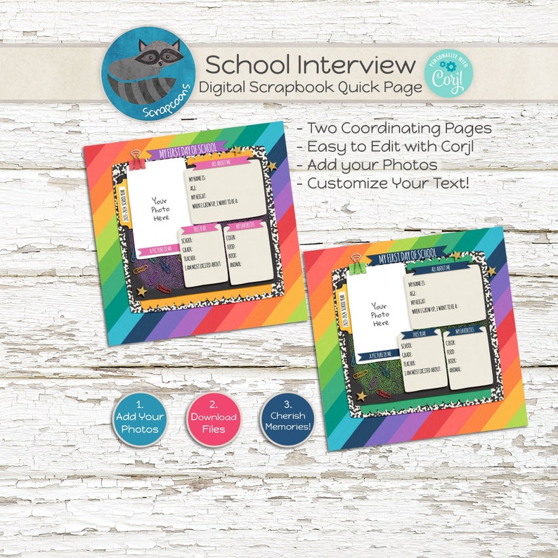 First Day of School Memory Page – Printable Scrapbook Layout – Digital ...