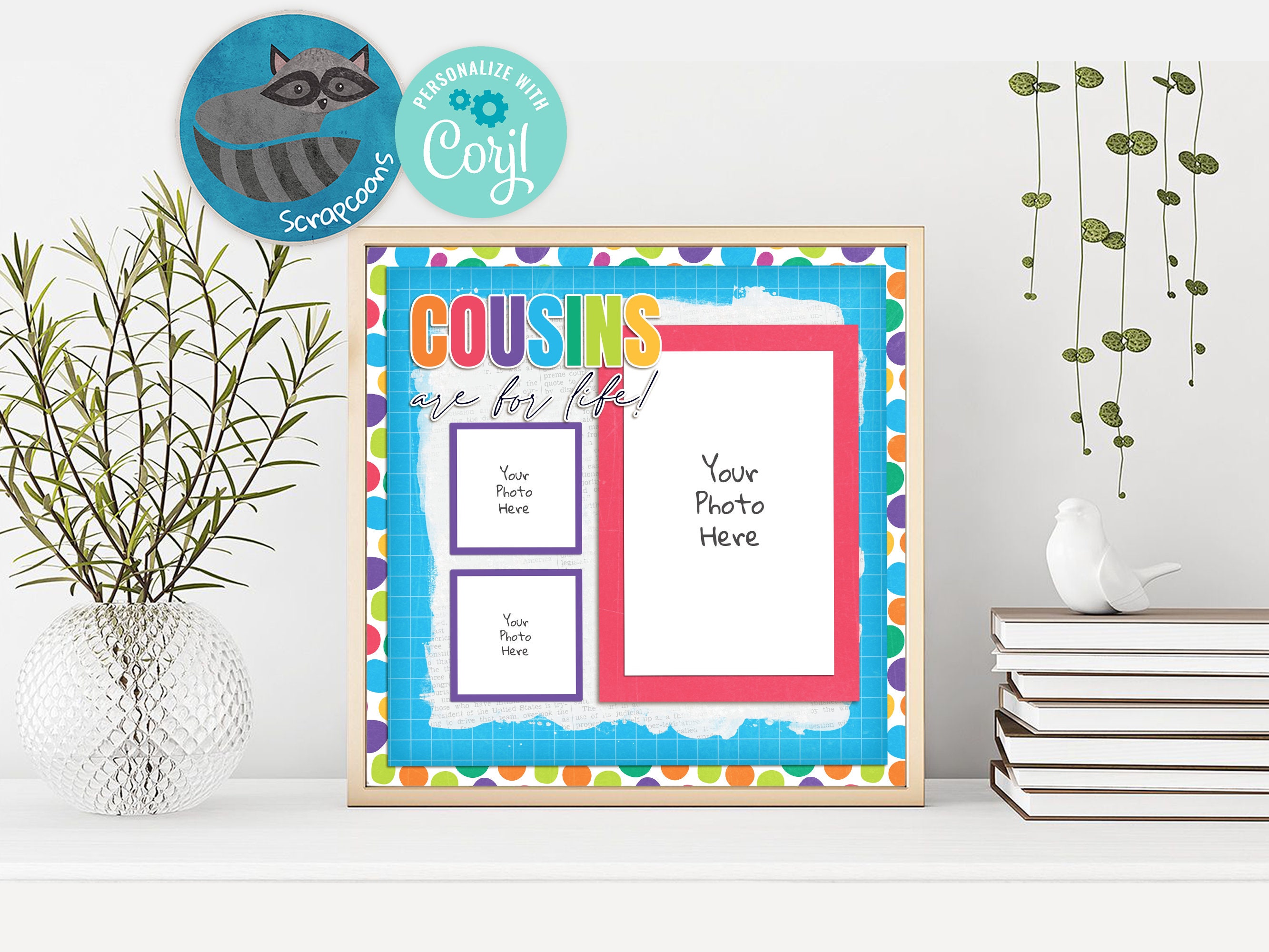 Family Fun Colorful Cousins Themed 12x12 Double Page Digital Scrapbook ...