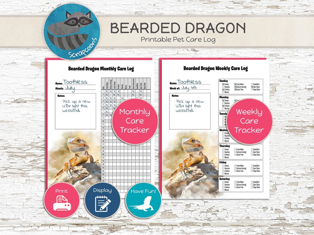Bearded Dragon Pet Care Logs | Weekly and Monthly Reptile Tracker ...