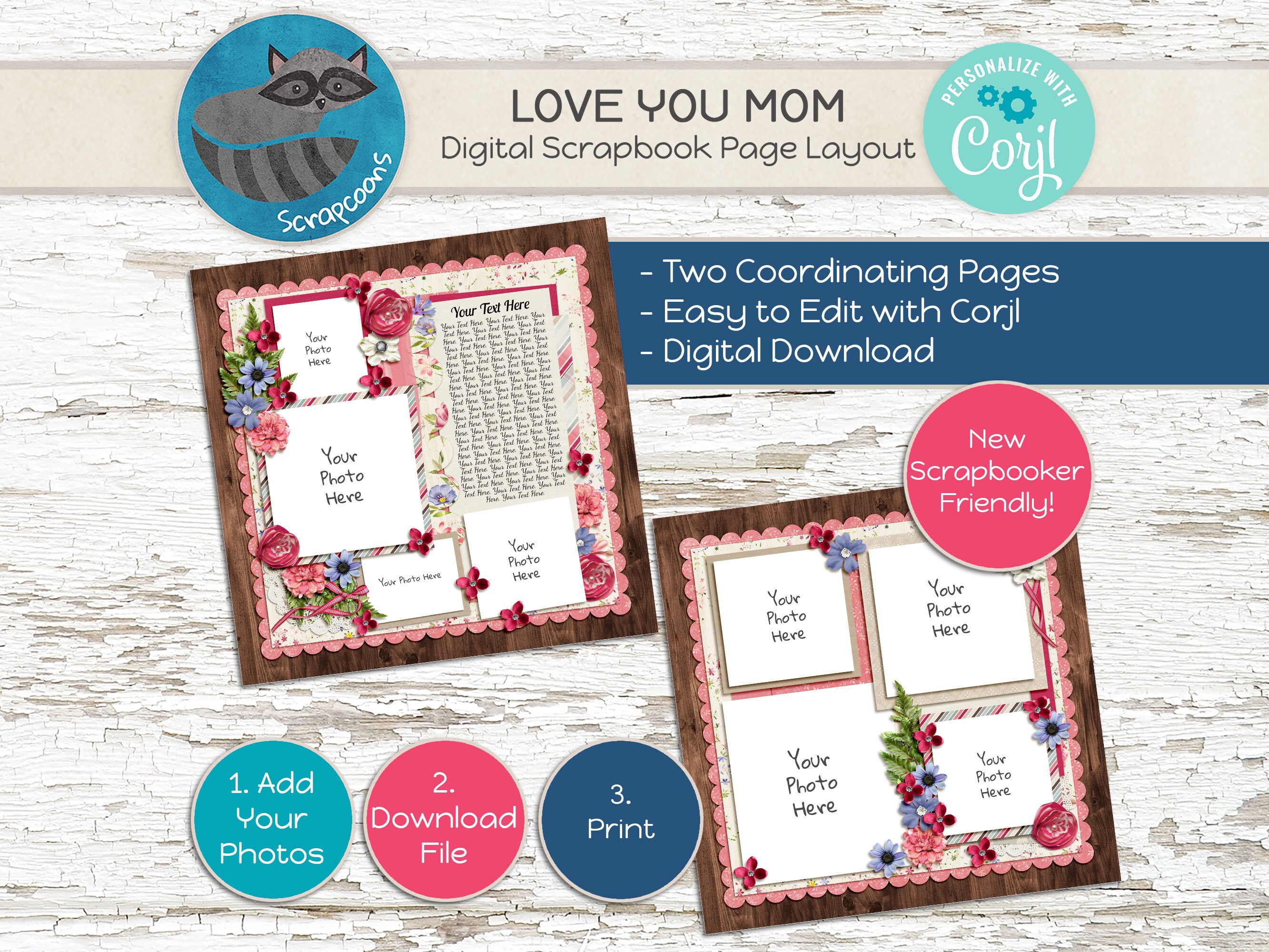 Pink Vintage Scrapbook Ready-to-use Digital Design - Instant Access - Etsy