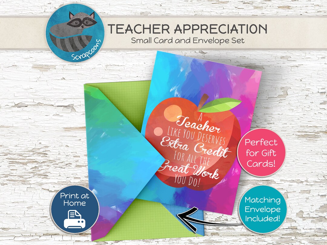 Teacher Appreciation Card - Print at Home With Red Apple Design - Thank ...