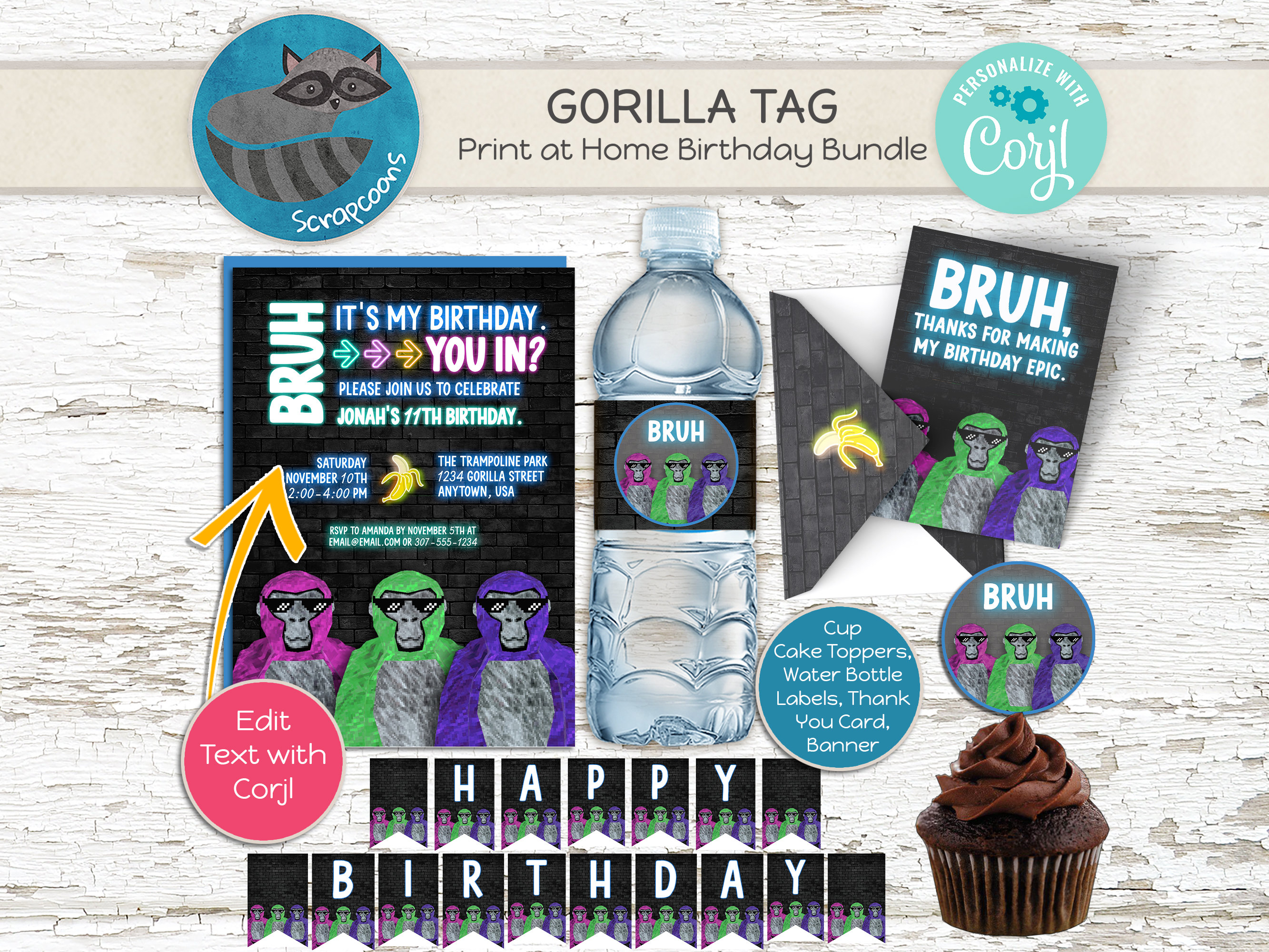 Gorilla Tag Birthday Party Bundle: Printable Invite, Banner, and More ...