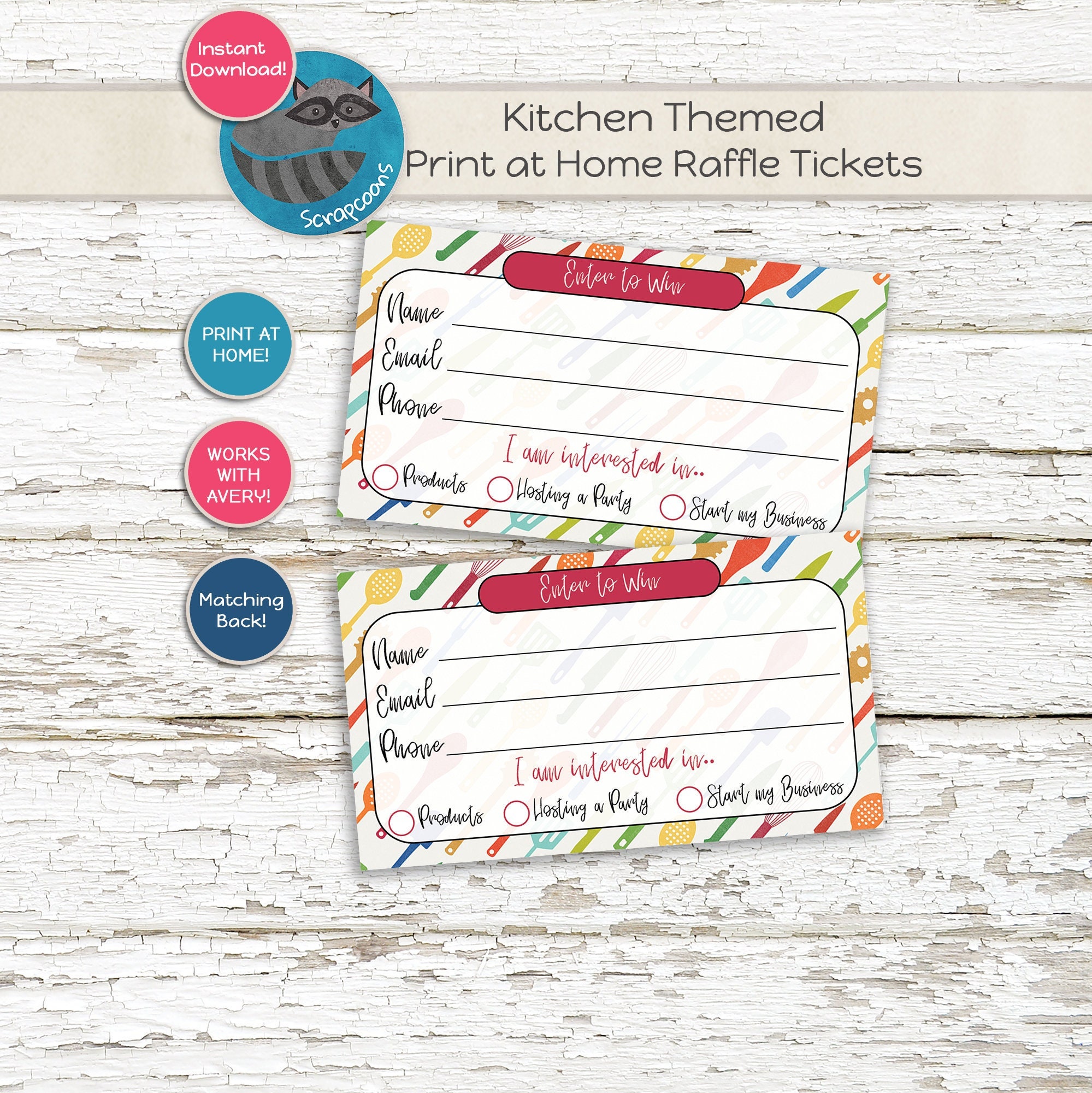 Raffle Ticket Printable, Kitchen Theme - Etsy