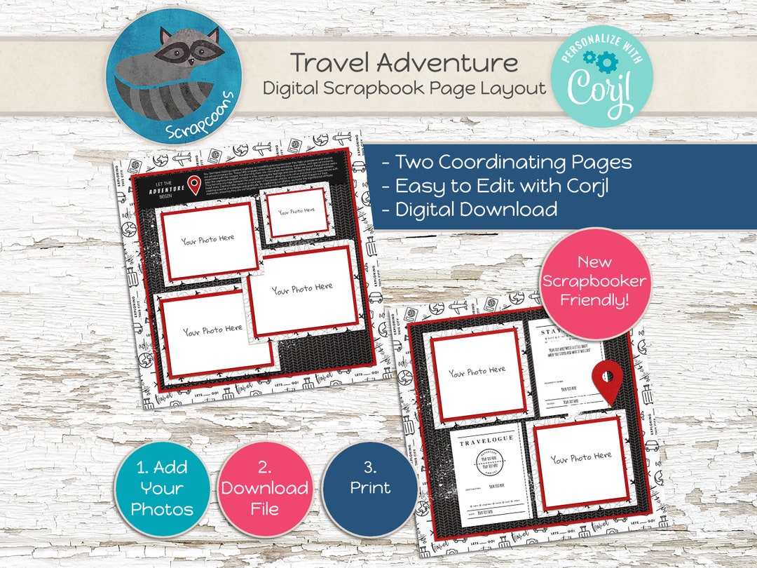 Editable Travel Scrapbook Page | Vacation Memory Layout | Digital ...
