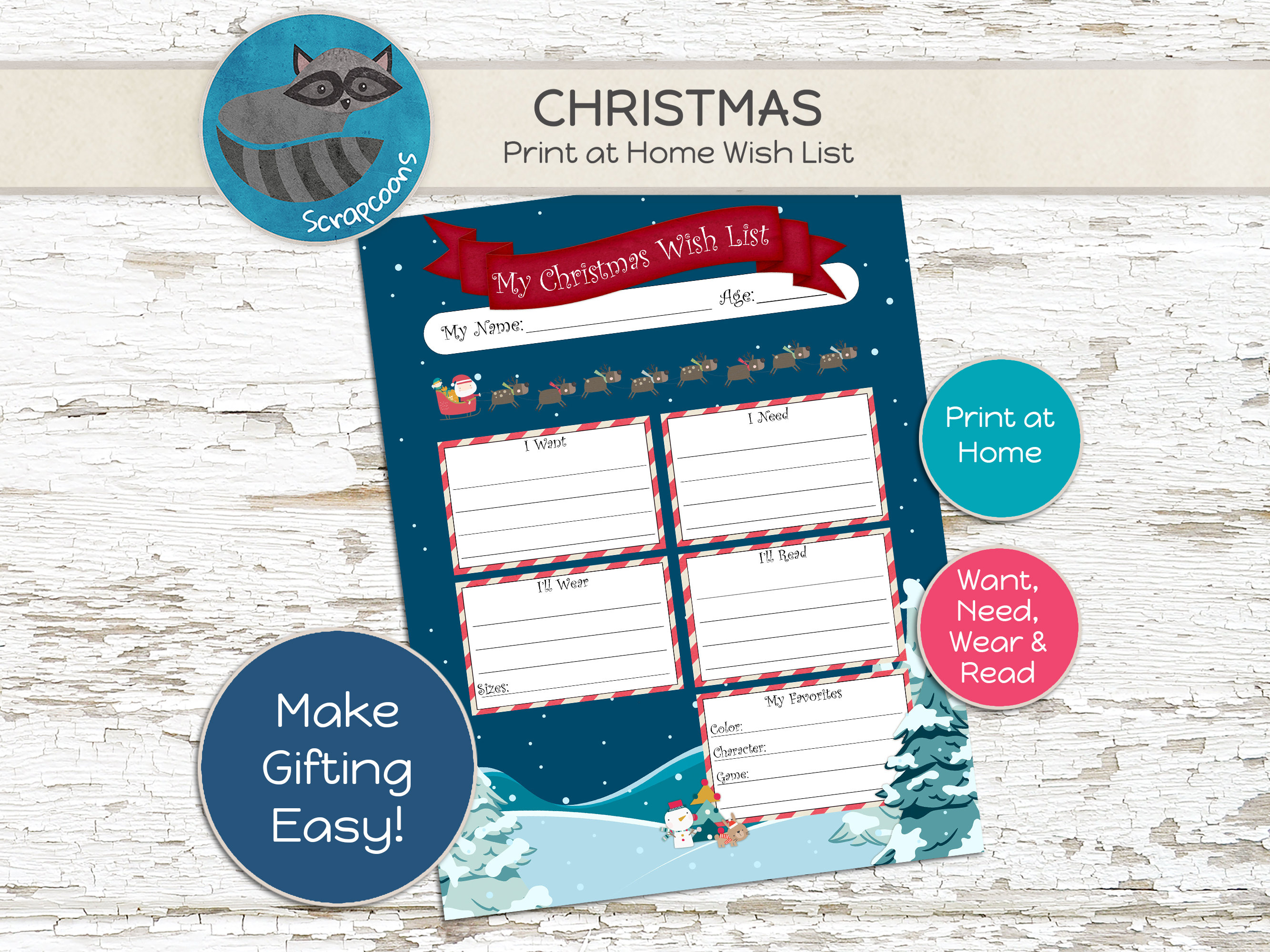 Christmas Want Need Wear Read Kids' Wish List - Etsy