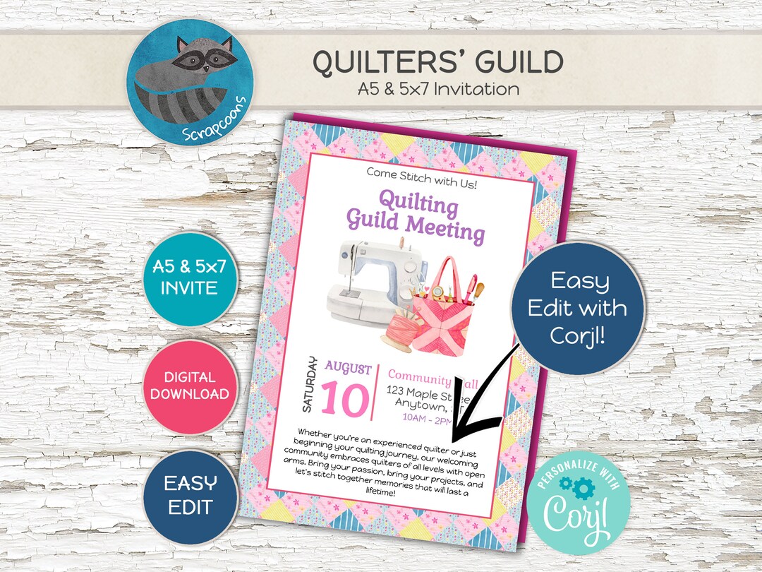 Customizable Quilting Event Invitation | Instant Download | 5x7 & A5 ...