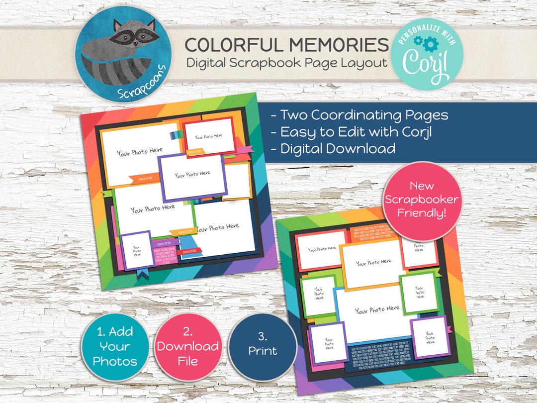 Rainbow Digital Scrapbook Quick Pages Set - Instant Download - Etsy