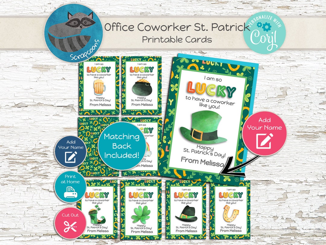 Coworker St. Patrick's Day Cards, Print at Home - Etsy