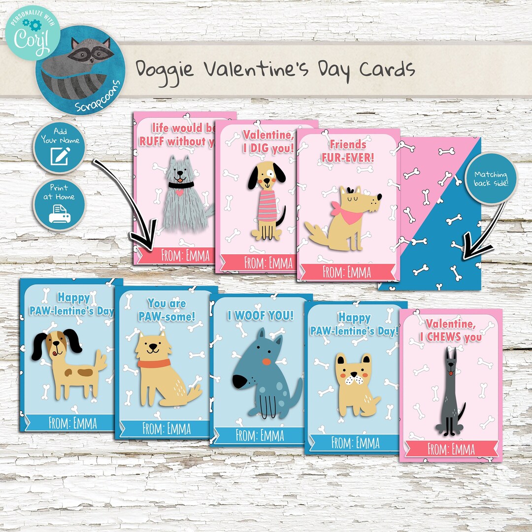 Dog Valentine Day Cards - DIY Printable, Editable With Corjl, Instant ...