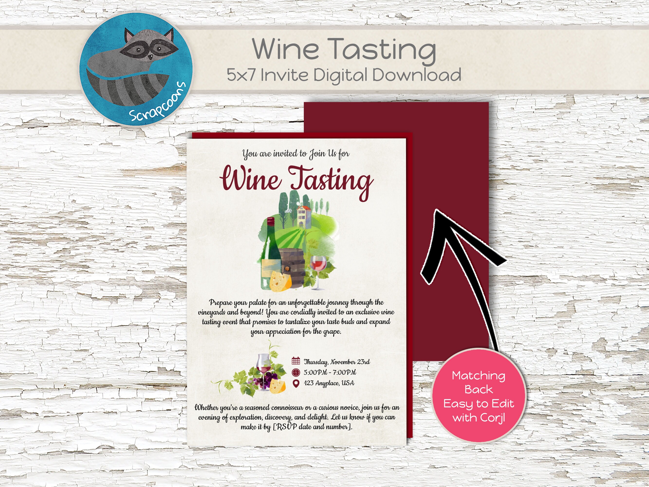 Wine Tasting Party Invite - Digital Download Printable - 5x7 Size - Etsy