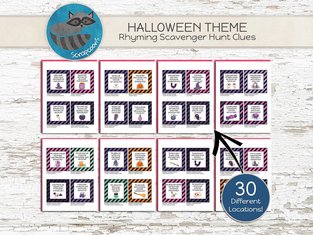 Halloween Scavenger Hunt Clues for Kids - Printable Rhymes - Trick or ...