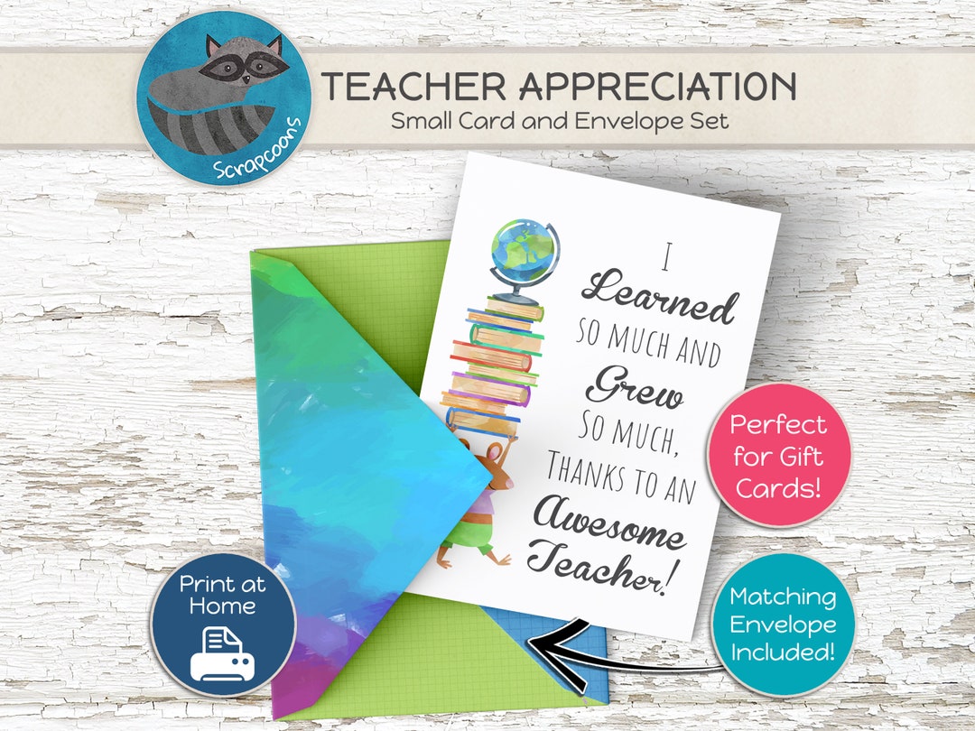 Printable Teacher Thank You Card – Gift Card Holder for Educators - Etsy