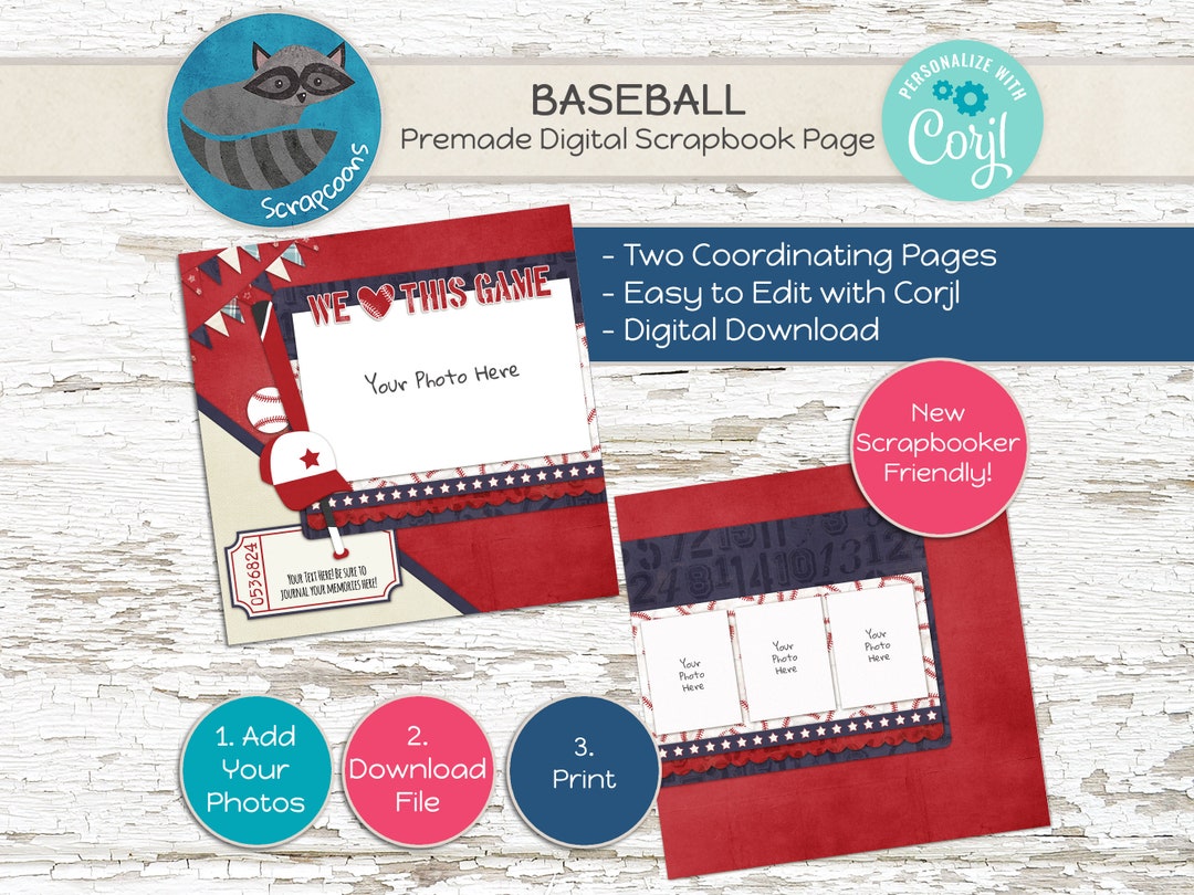 Baseball Scrapbook Layout for Kids | Little League Digital Pages | T ...