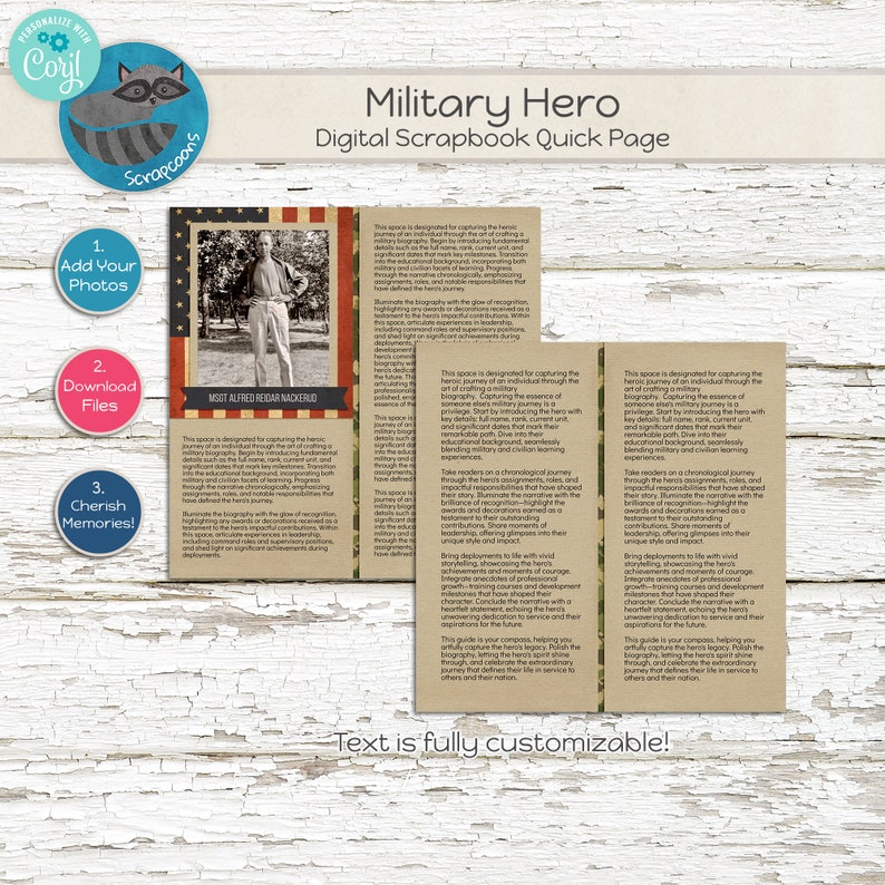 Military Hero Themed Digital Scrapbook Pages - Etsy