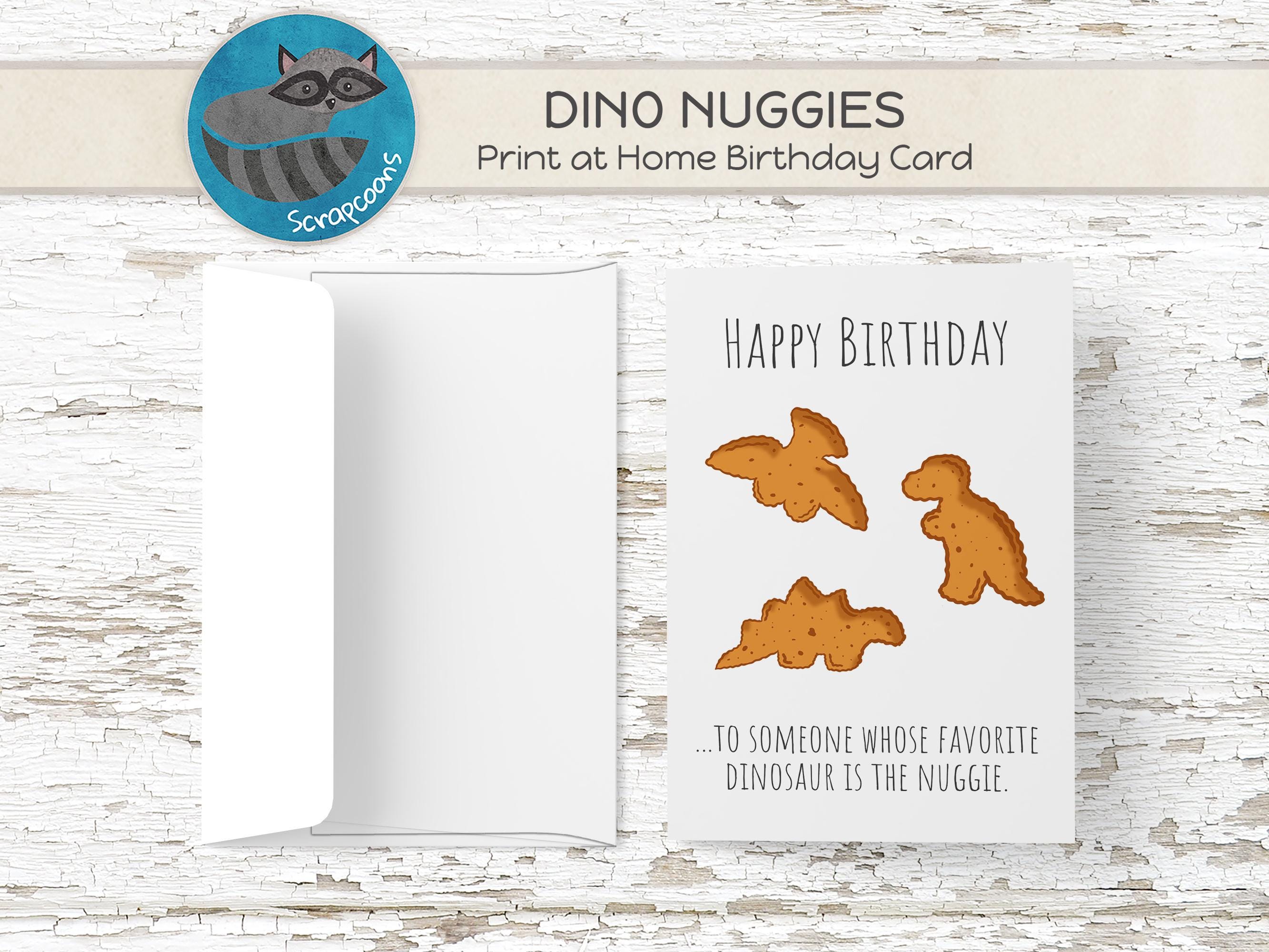 Funny Dino Nuggie Birthday Card | Printable 5x7 Download With Envelope ...