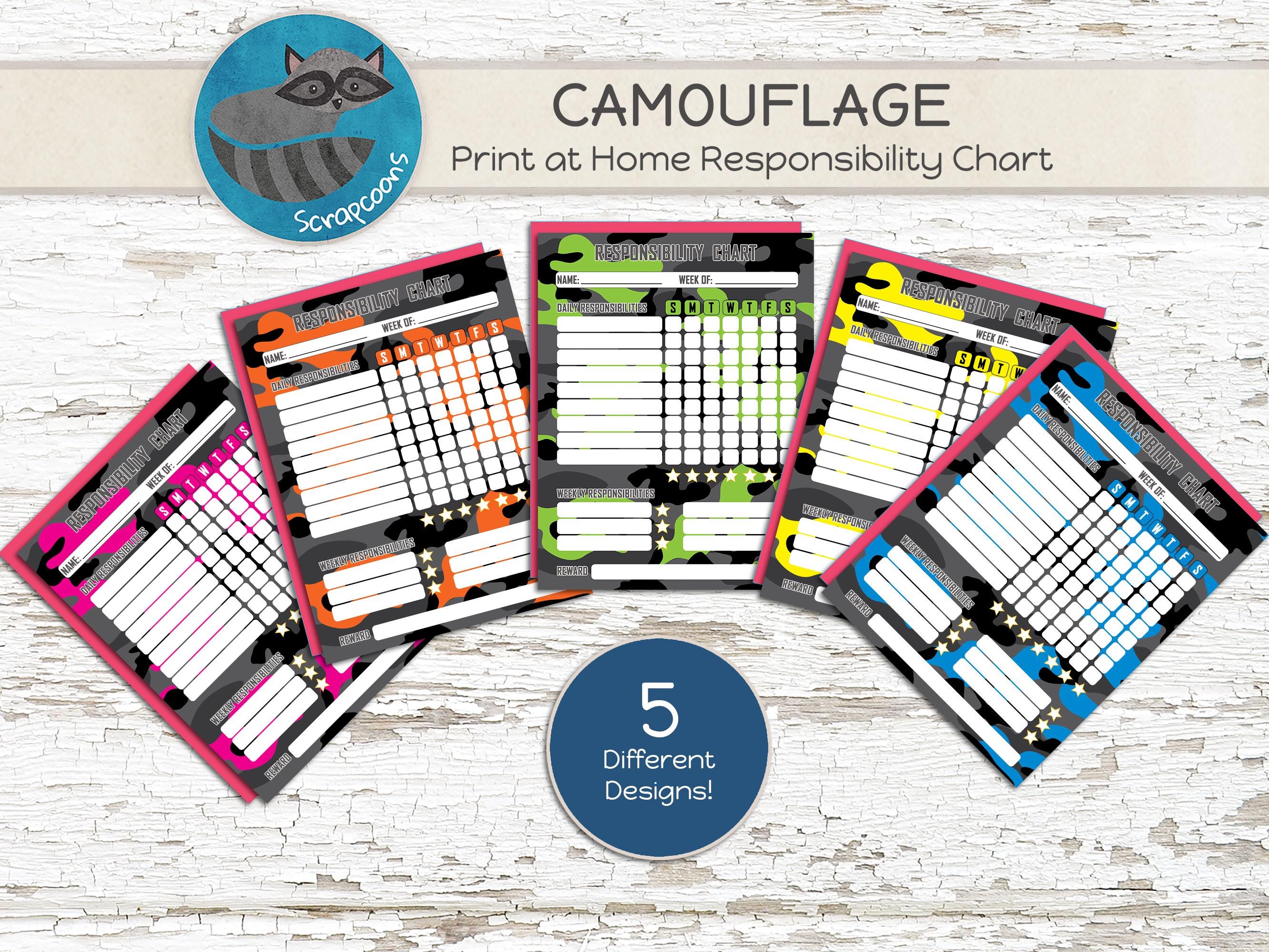 Camo Chore Chart for Kids | Printable Daily Tracker PDF With Military ...