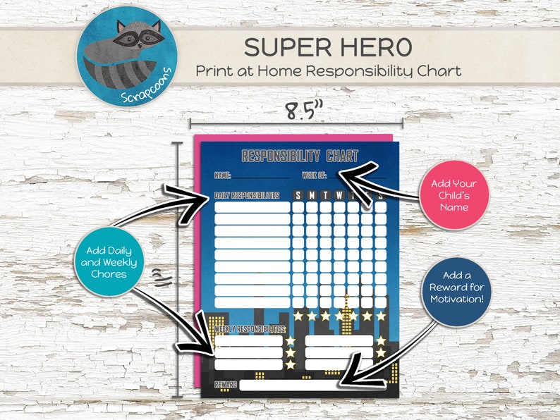 Superhero Chore Chart Printable for Kids - Comic Style Task Tracker ...
