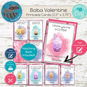 Boba Valentine's Day Cards - Instant Digital Download, Personalize With ...