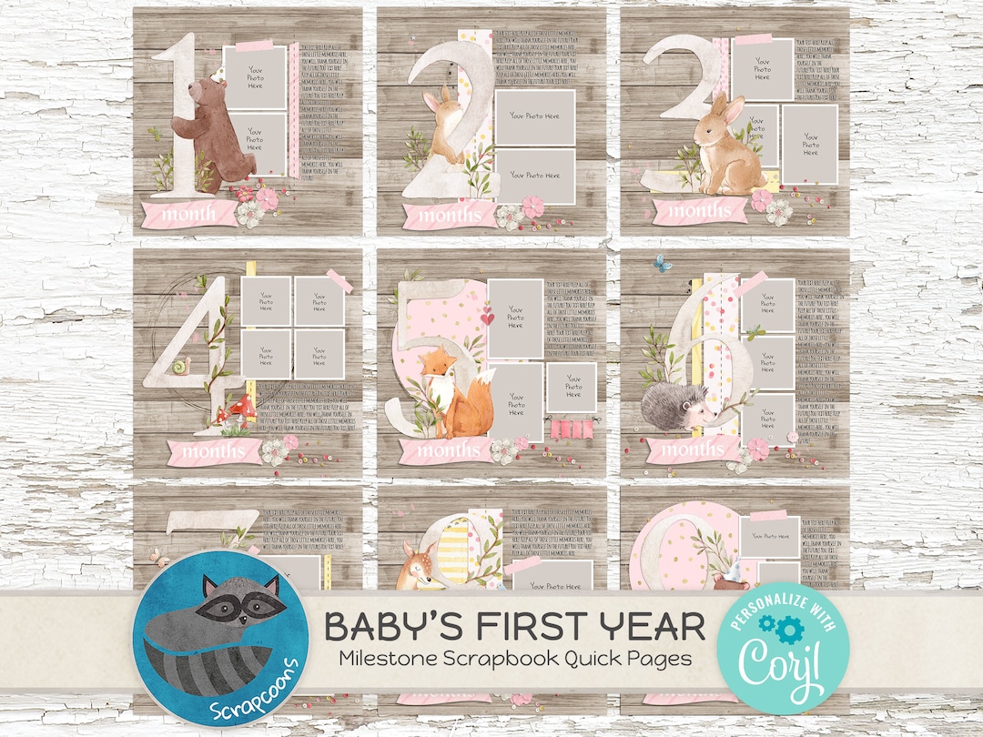 Baby First Year Scrapbook Pages Set – Monthly Templates for Easy DIY - Etsy
