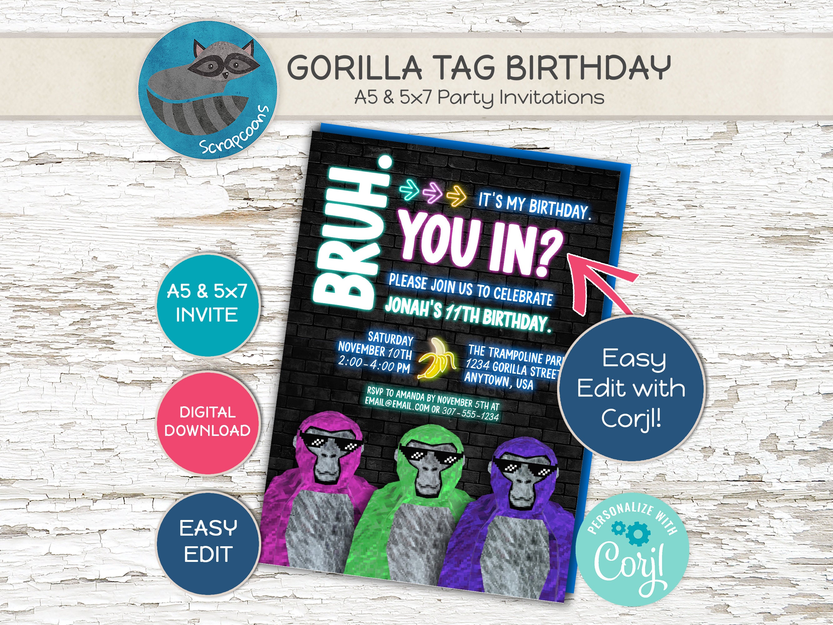 Gorilla Tag Birthday Invite, Editable Instant Download - Etsy