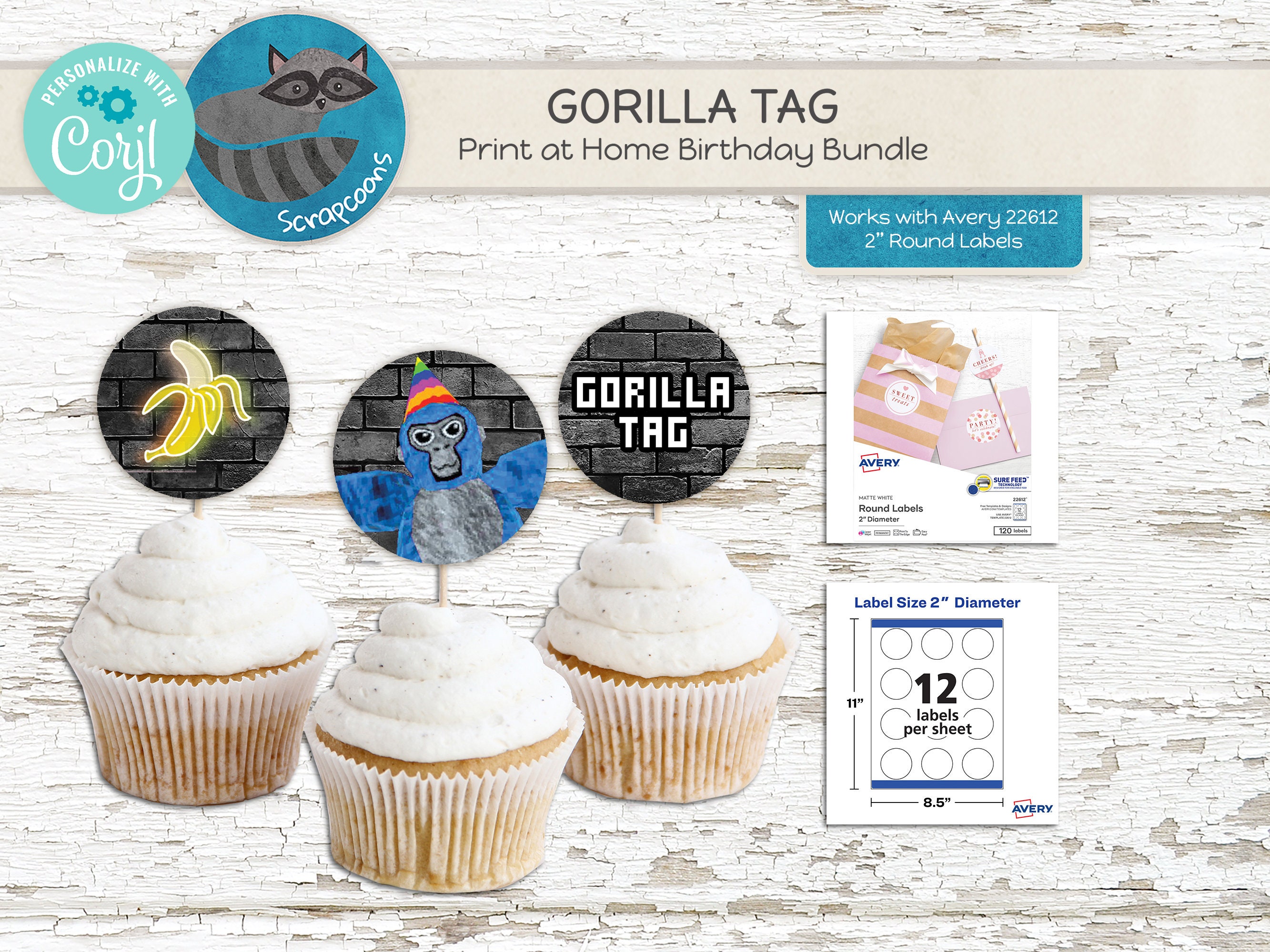 Gorilla Tag Birthday Bundle - Print at Home Invite, Water Bottle Labels ...